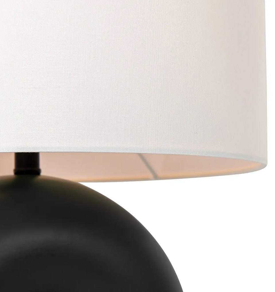 Designová stolní lampa černá s bílým lněným stínidlem - Lotti