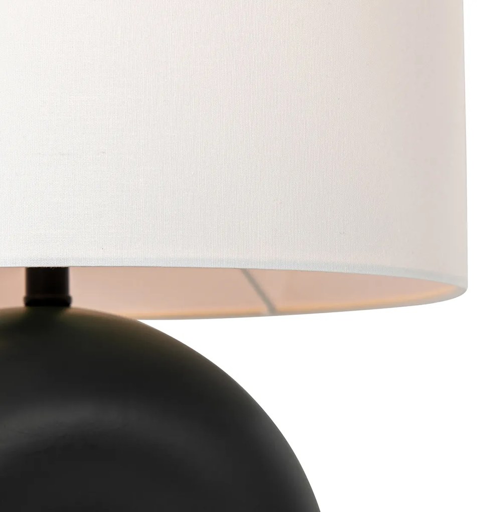 Designová stolní lampa černá s bílým lněným stínítkem - Lotti