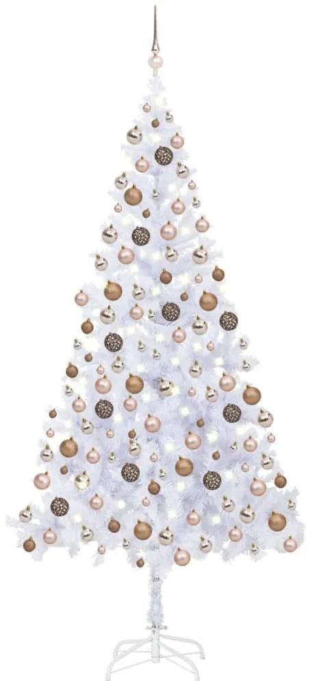 3077581 vidaXL Umělý vánoční stromek s LED a sadou koulí 210 cm 910 větví