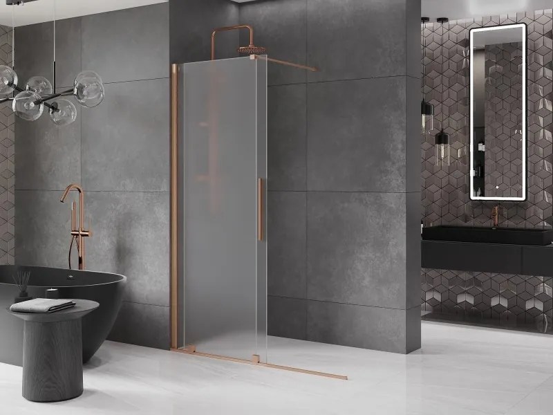 Mexen Velar, sprchová zástěna s posuvnými dveřmi Walk-in 150 x 200 cm, 8mm sklo námraza, měděná matná, 871-150-000-33-65