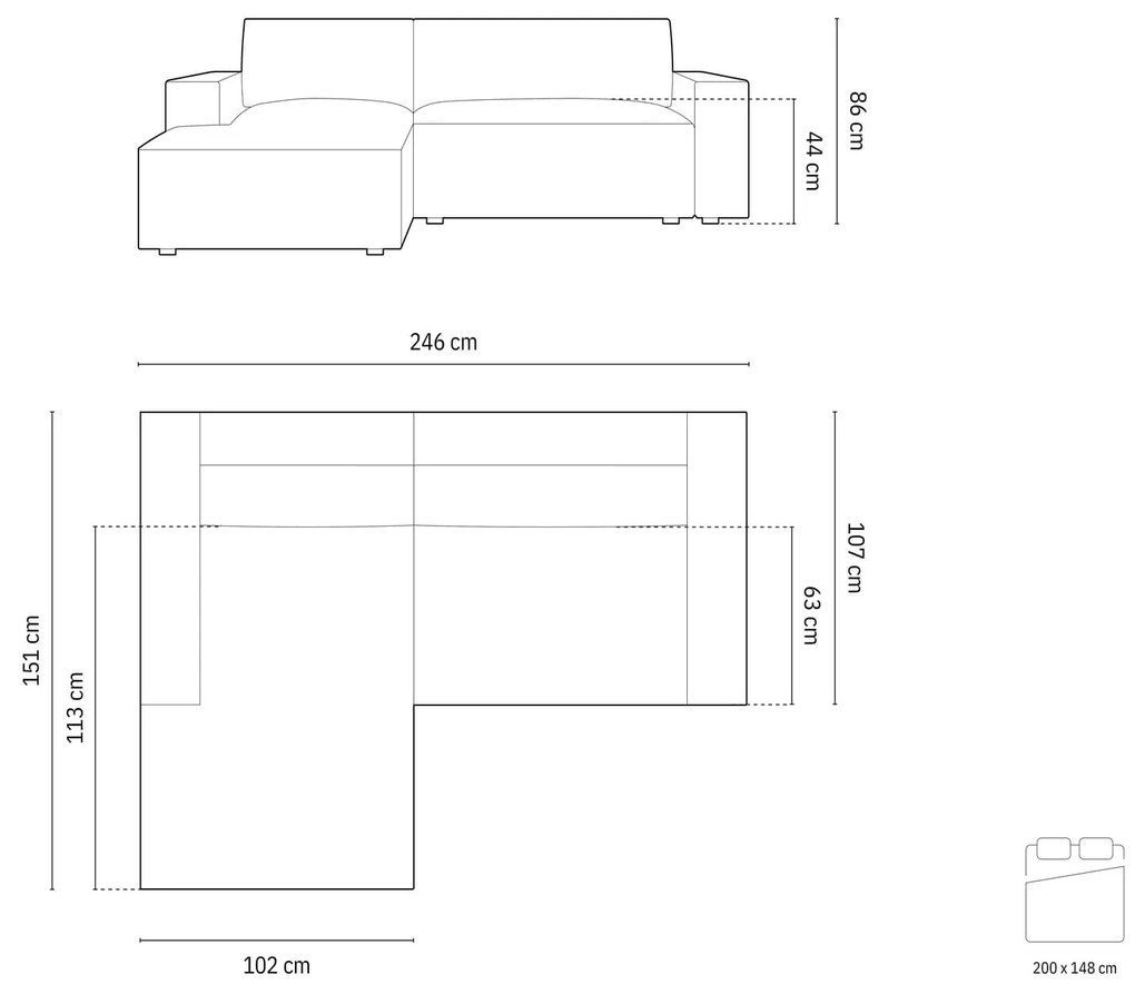 MUZZA Rohová rozkládací pohovka s úložným prostorem JUDY levá 246 cm samet tmavě šedá