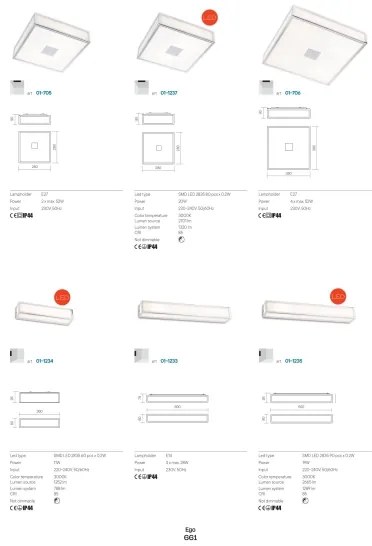 Redo 01-704 - Koupelnové stropní svítidlo EGO 1xE27/52W/230V 18x18 cm IP44