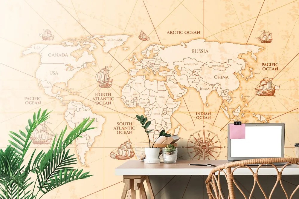 Samolepící tapeta mapa světa s loďkami