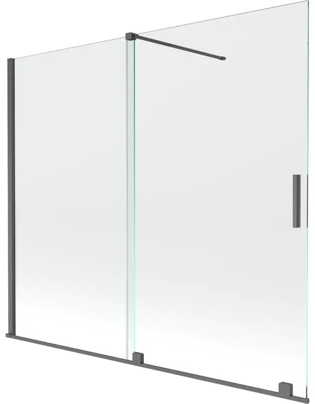 Mexen Velar, 2-křídlová posuvná vanová zástěna 180 x 150 cm, 8mm čiré sklo, grafitový matný profil, 896-180-000-01-66