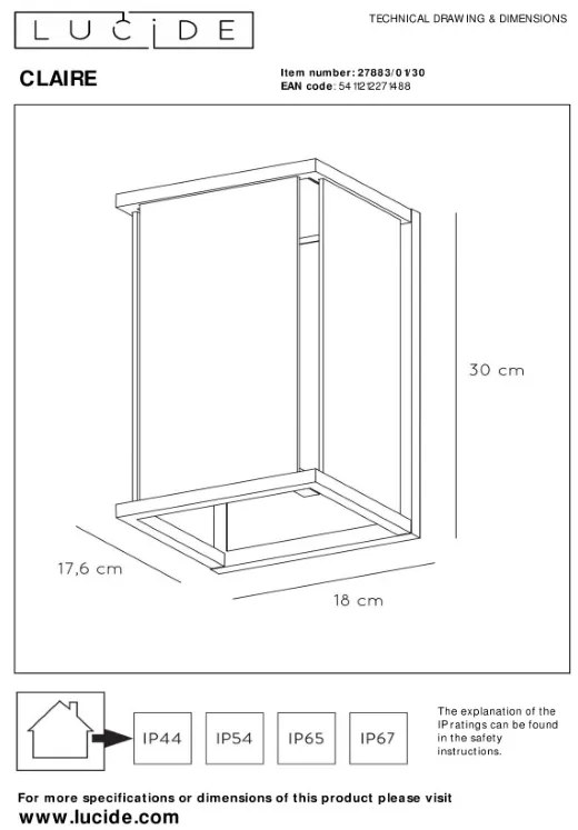 LUCIDE 27883/01/30 CLAIRE nástěnné svítidlo 1xE27 IP54