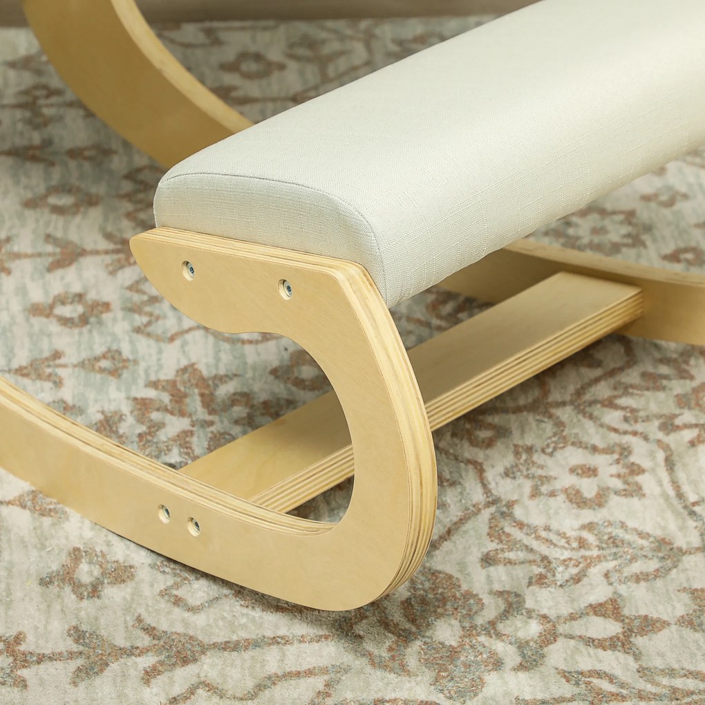 HOMCOM Křeslo na kolenou s houpacím mechanismem, ergonomické křeslo v lněné tkanině a břízovém dřevě, 55x85x55 cm, krémová