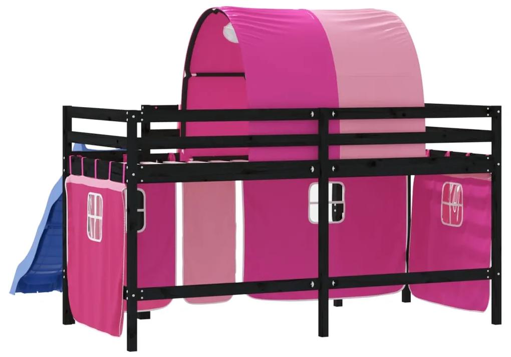 Dětská patrová postel s tunelem růžová 90x190 cm masiv borovice - Default Title