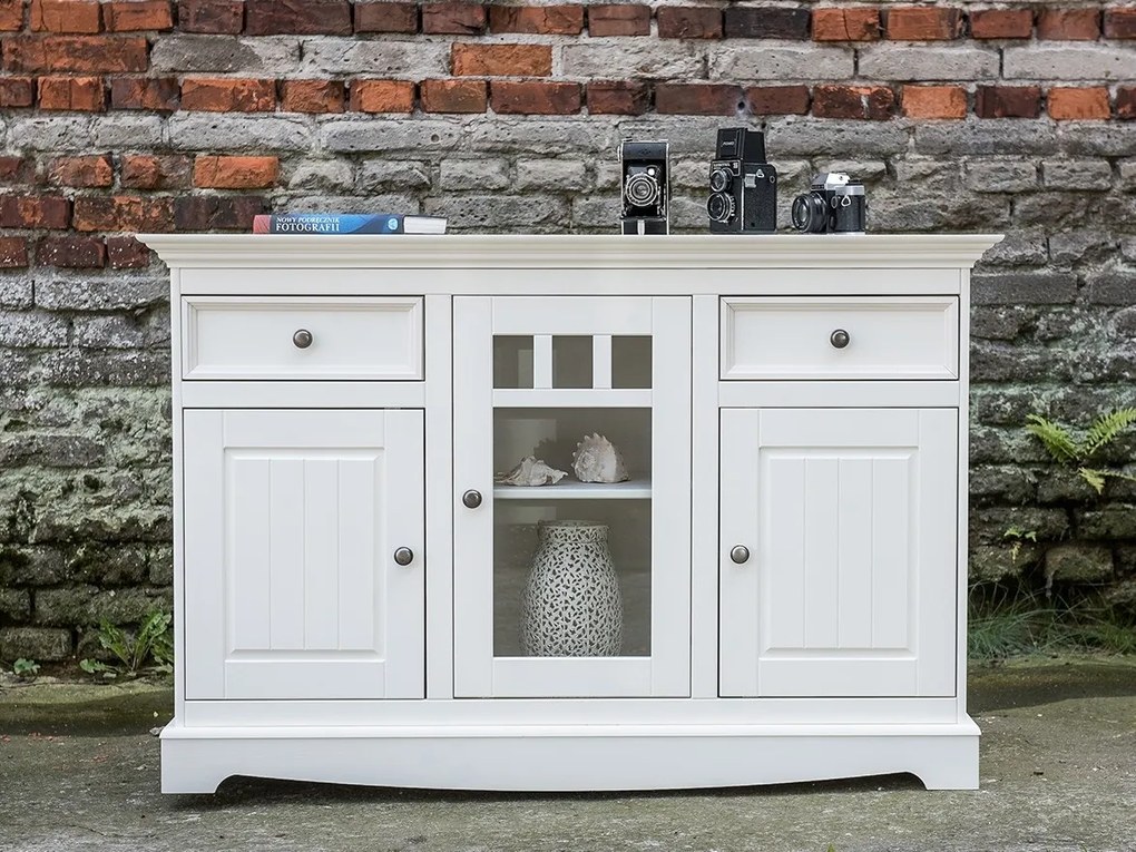 Massivo.cz Třídveřová komoda Belluno Elegante, bílá, masiv, borovice