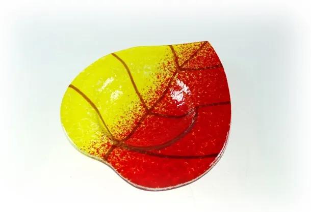 BDK-GLASS Skleněný svícínek LÍSTEK - žluto-červený Rozměr: 18x8,5cm