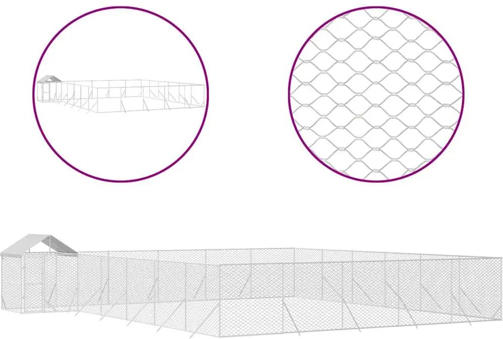 Venkovní psí kotec se střechou stříbrný 12 x 12 x 2,5 m ocel 3190474