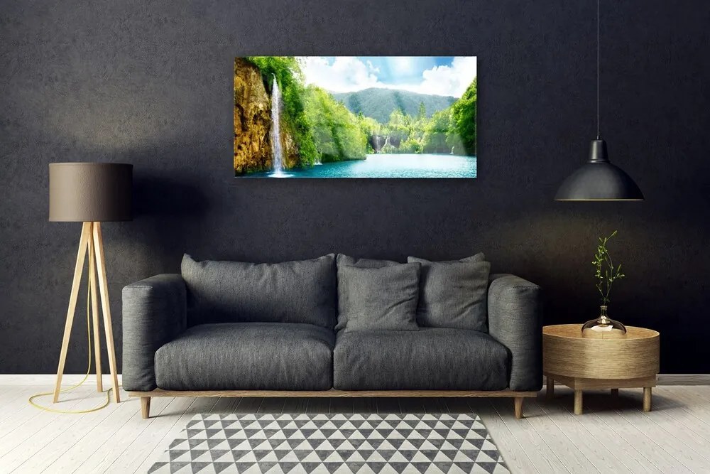 Plexisklo-obraz Hory Les Jezero Příroda 100x50 cm