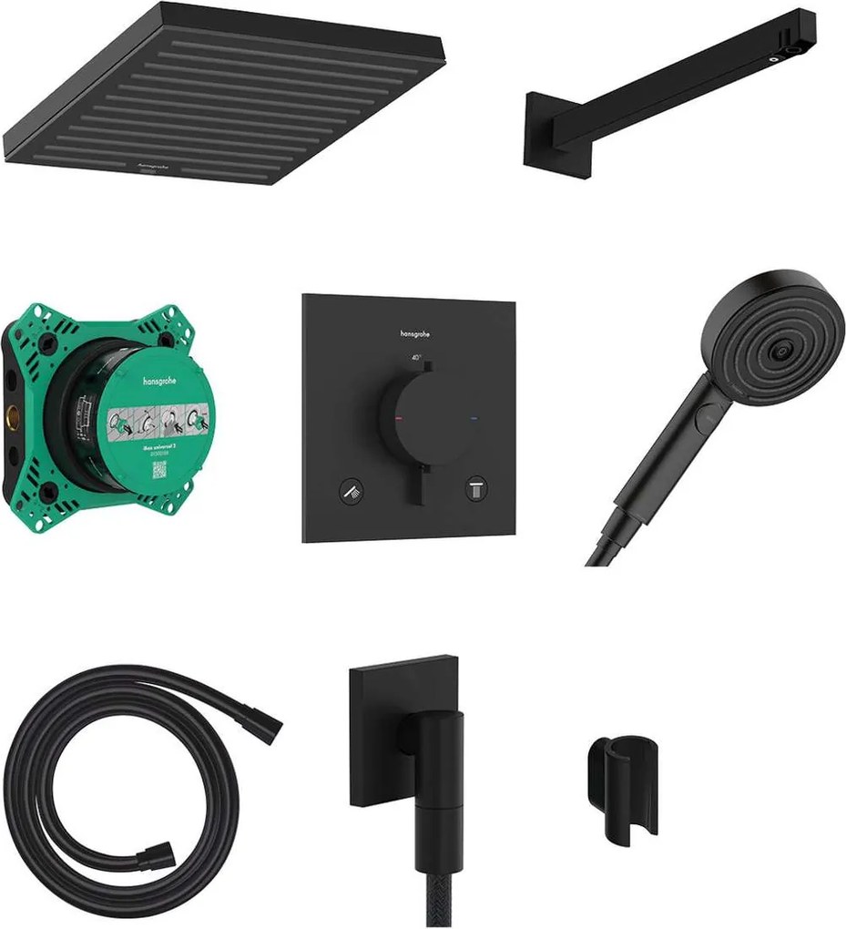 Hansgrohe Pulsify E - Sprchový set s termostatem pod omítku, s tělesem, 26x26 cm, EcoSmart, matná černá 24625670