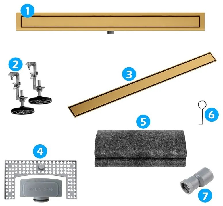BPS-koupelny Lineární sprchový odtokový žlab 2v1 DL01 FIX 100 cm, zlatý