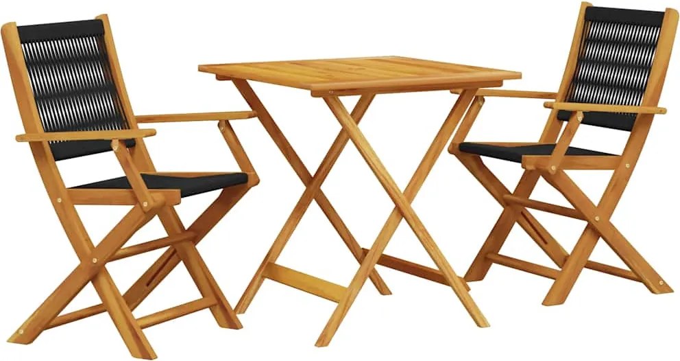 3dílný bistro set černý polypropylen a masivní dřevo 3281877