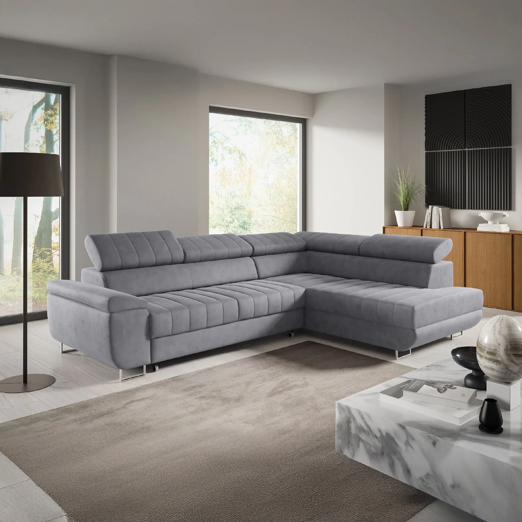 Rohová rozkládací sedací souprava do L HORIZONTE, 271 cm, s úložným prostorem Roh pohovky: Levý roh, Barva látky: Černá (Fresh 17)