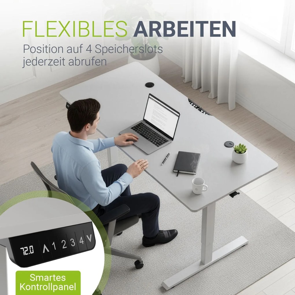 Juskys Elektricky výškově nastavitelný stůl Office Stand Barva: Bílá, Velikost: 160 × 75 cm