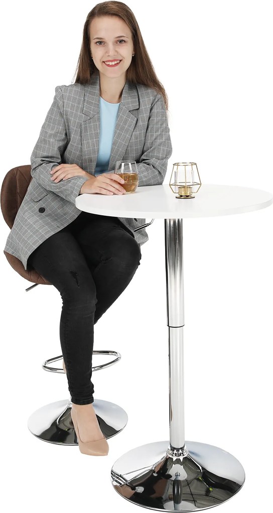 Barový stůl s nastavitelnou výškou, bílá, průměr 60 cm, BRANY 2 NEW