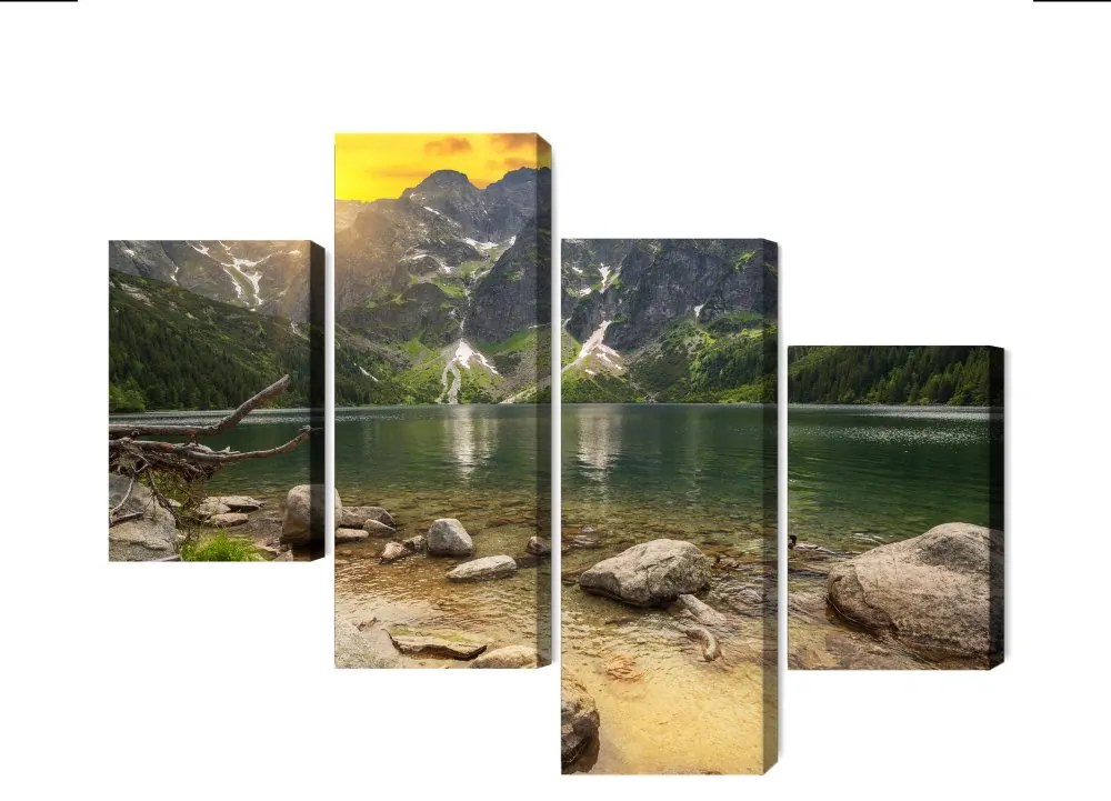 Vícedílný obraz Morskie Oko V Tatrách Při Západu Slunce 3D Nedostatek Nedostatek Plátno Canvas 240x150