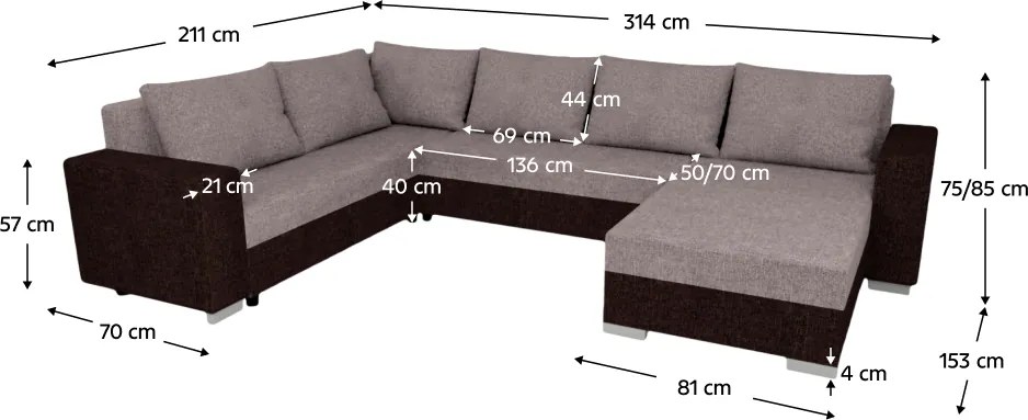 Univerzální sedací souprava, tmavě hnědá/hnědošedá Taupe, BELEN NEW ROH U