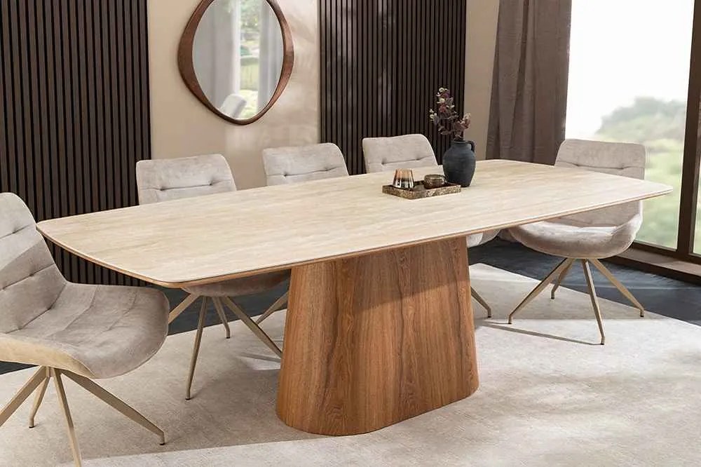 Designový keramický jídelní stůl Parthenia 200 cm travertin / dub