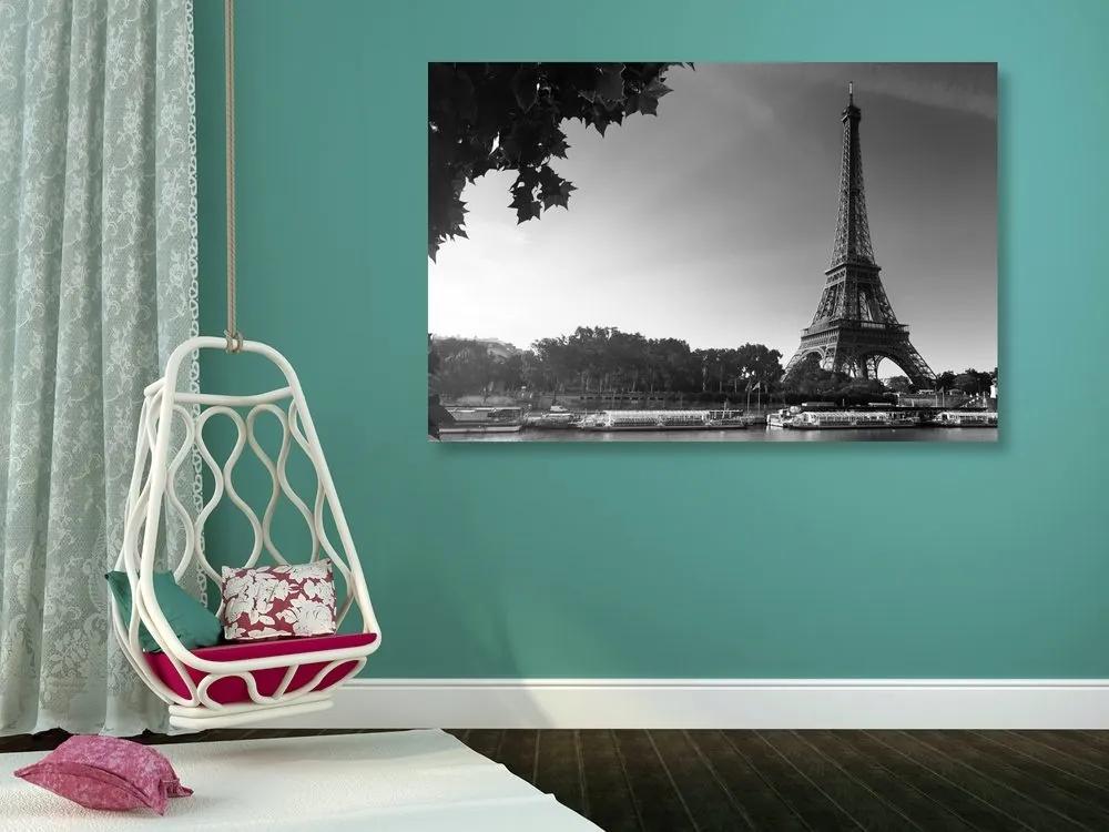 Obraz podzimní Paříž v černobílém provedení - 120x80 cm