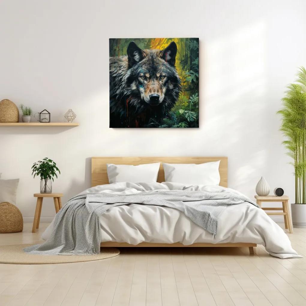 Obraz na plátně - Vlk v lese, Makro portrét, Králové divočiny FeelHappy.cz Velikost obrazu: 60 x 60 cm