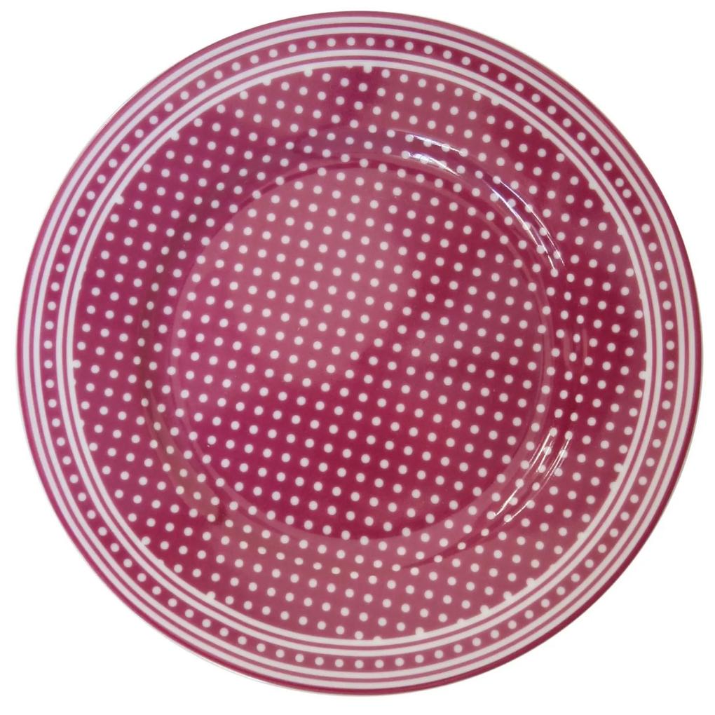 Krasilnikoff Dezertní talíř Micro Dots Plum, růžová barva, fialová barva, porcelán