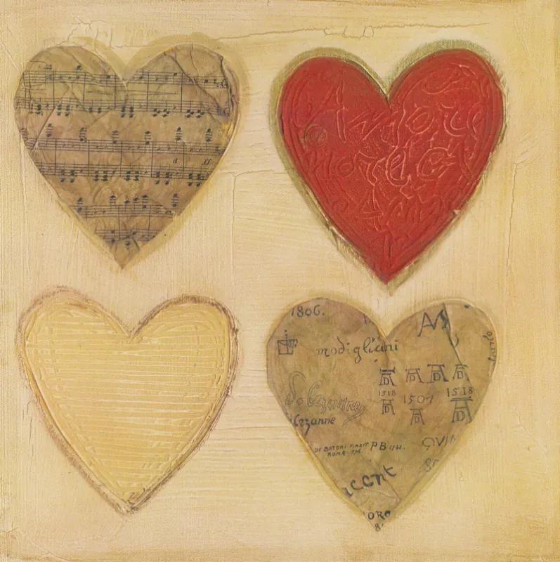 ART-STYLE Obrázek 20x20, čtyři srdce - červené, rám sv. dub - červotoč