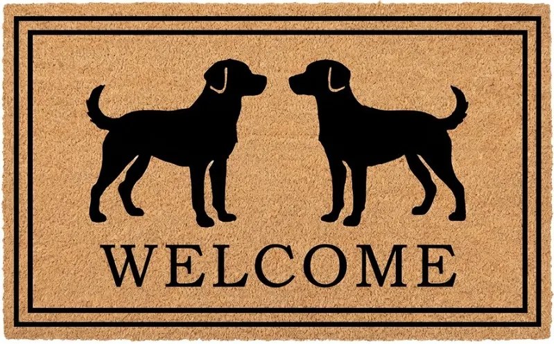 Hnědá kokosová rohožka s pejsky Welcome - 75*45*1 cm