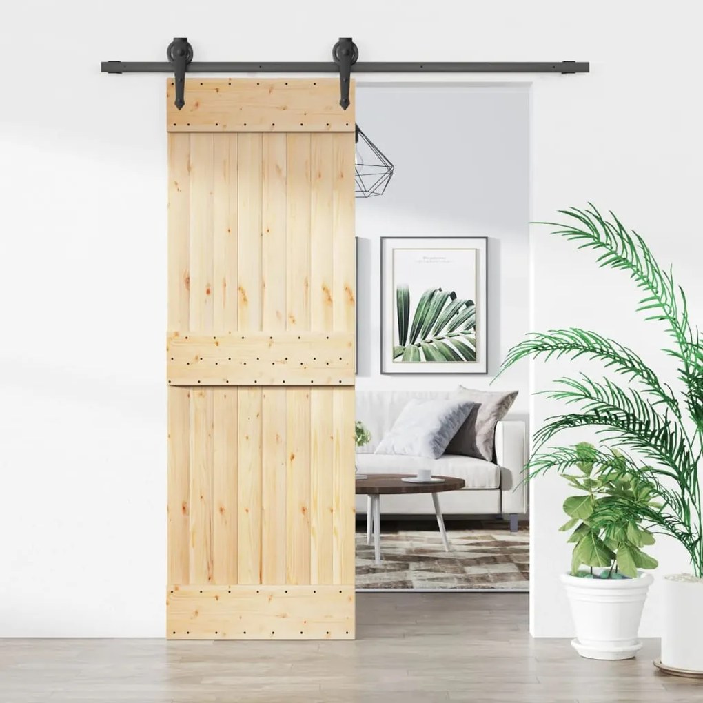 Posuvné Dveře S Kováním 70 X 210 Cm Masivní Borové Dřevo Stříbrná