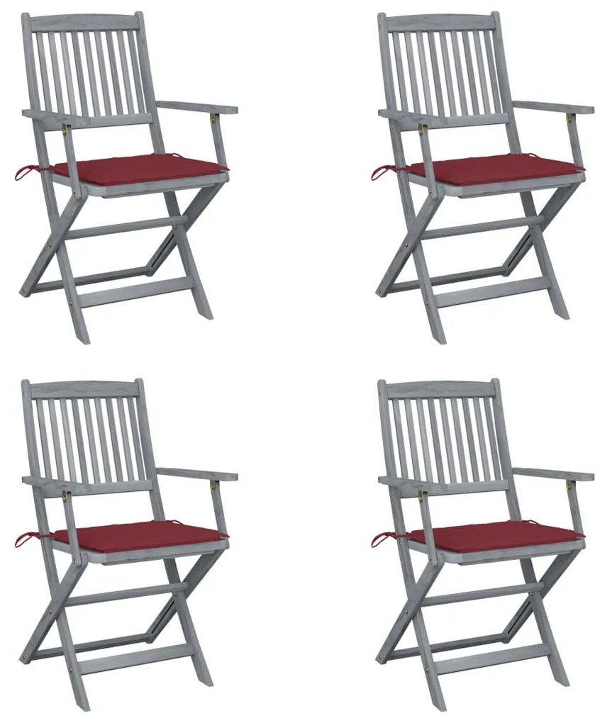 3064518 vidaXL Skládací zahradní židle s poduškami 4 ks masivní akáciové dřevo