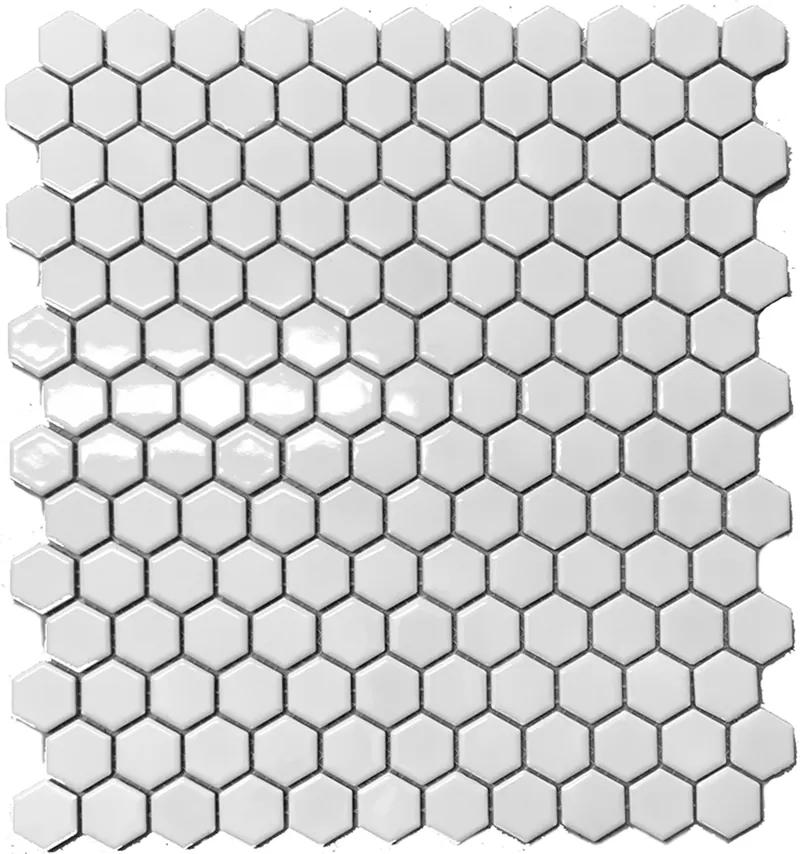 FIN Keramická mozaika bílá Mozaika HEXAGON 2 Bílá Lesk 2,3x2,6 (27,5x30) cm - LAFH23051