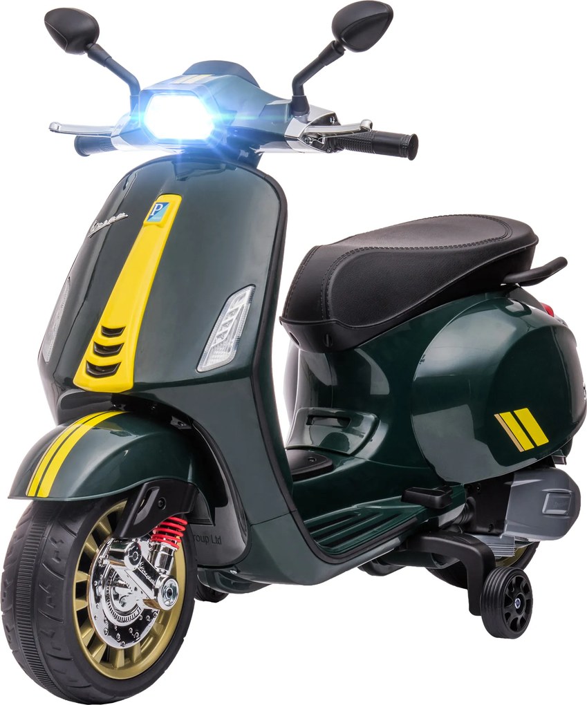 Dětská elektrická Vespa skůtr AIYAPLAY 6V – elektrická motorka pro děti 3-6 let, rozměry 107L x 47W x 73H cm, MP3 hudba, USB port, FM rádio, světlome…