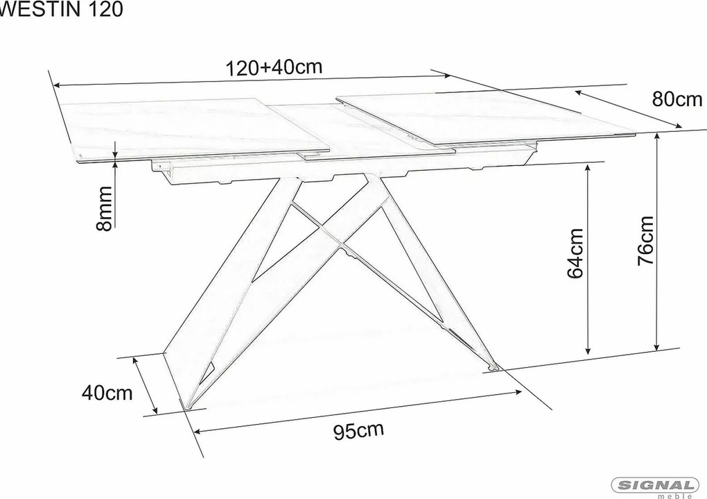 Jídelní rozkládací stůl Westin 120/160 cm keramika černý/bílý mramor