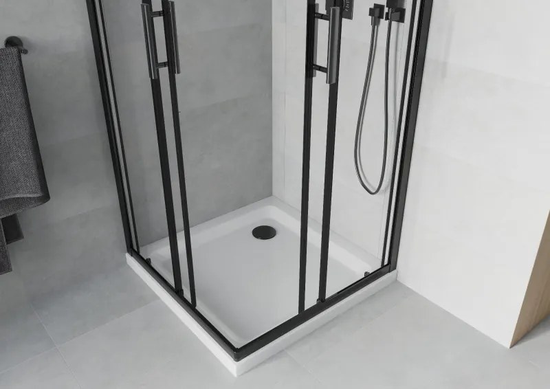 Mexen Rio, čtvercový sprchový kout 90 x 90 cm, 6mm čiré sklo, černý profil + bílá sprchová vanička, 860-090-090-70-00-4010B