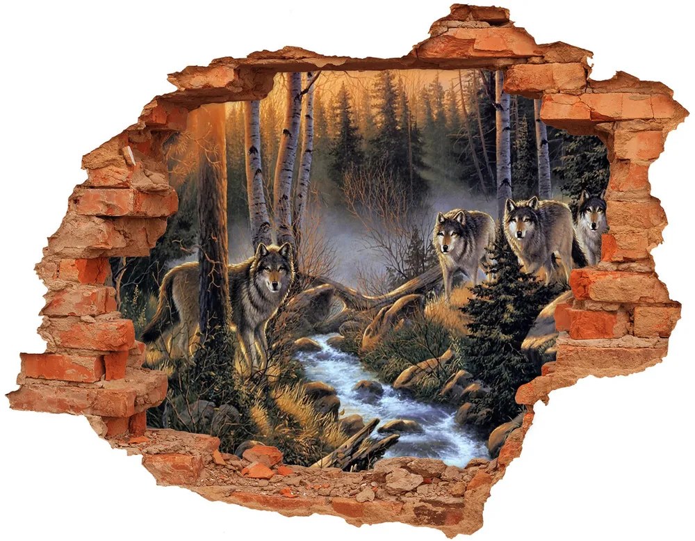 Wallmuralia Díra 3D fototapeta nálepka Smečka vlků 90x70 cm