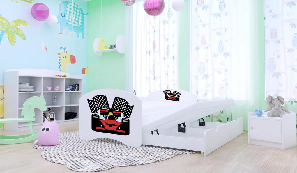 Svět pokojů Dětská postel Kevin pro dvě děti - ferrari + matrace zdarma Barva: Oranžová, Rozměr: 160x80 cm, Zábrana: NE