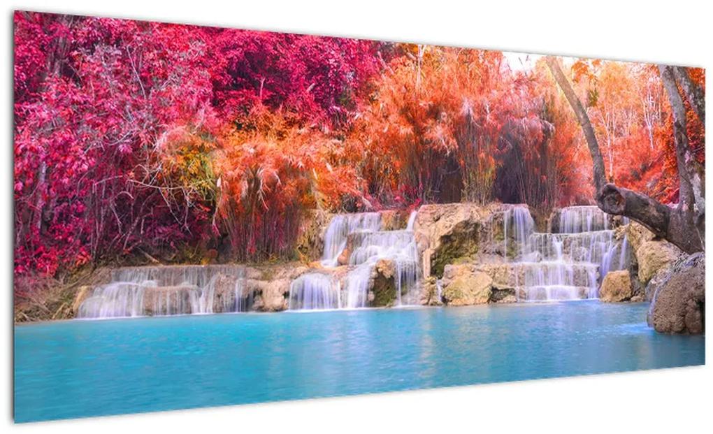 Obraz vodopádu a barevné přírody (100x40cm)