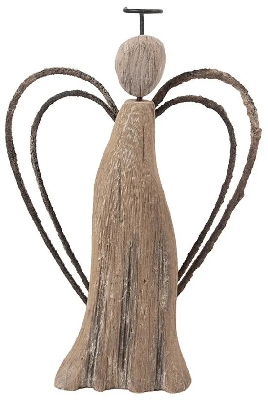 Hnědá dekorace dřevěná figurka anděl Angel Rustic M - 12*3*18 cm