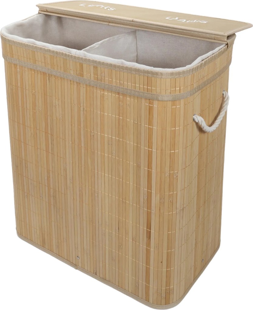 Bambusový koš na prádlo, dvoukomorový ARVI, 100 l