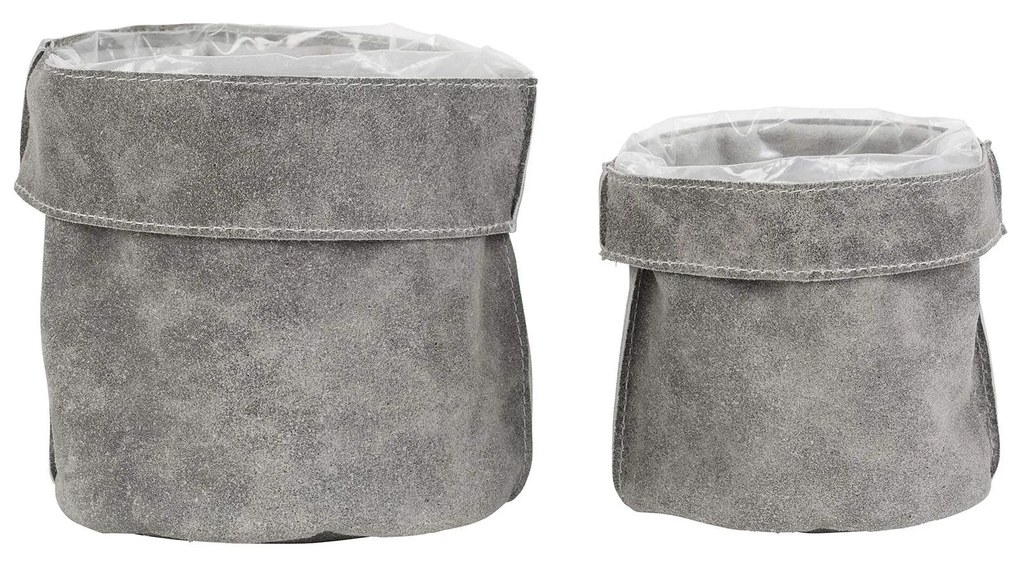 CÔTÉ TABLE Kožený obal na květináč Gris Menší, šedá barva, kůže