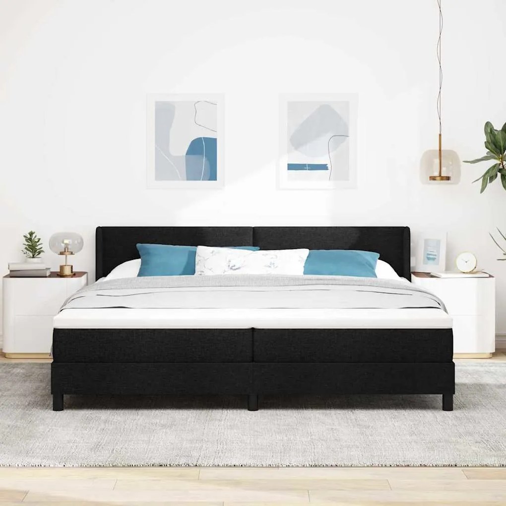 Postel s boxspringem s čelo Černý 200 x 200 cm textil 3341127