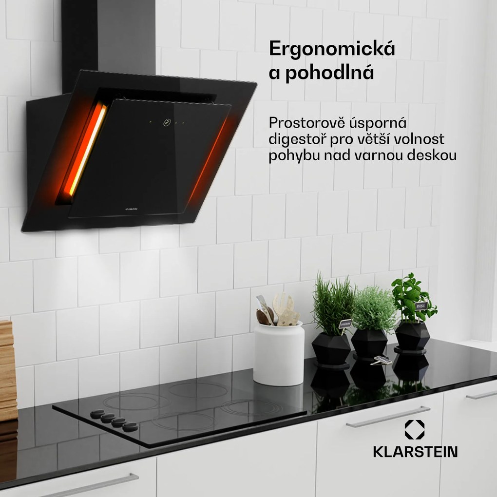 Klarstein Eleonora 60, digestoř, 60 cm, nástěnná, 426 m³/h, dotykový panel, LED, A++, černá