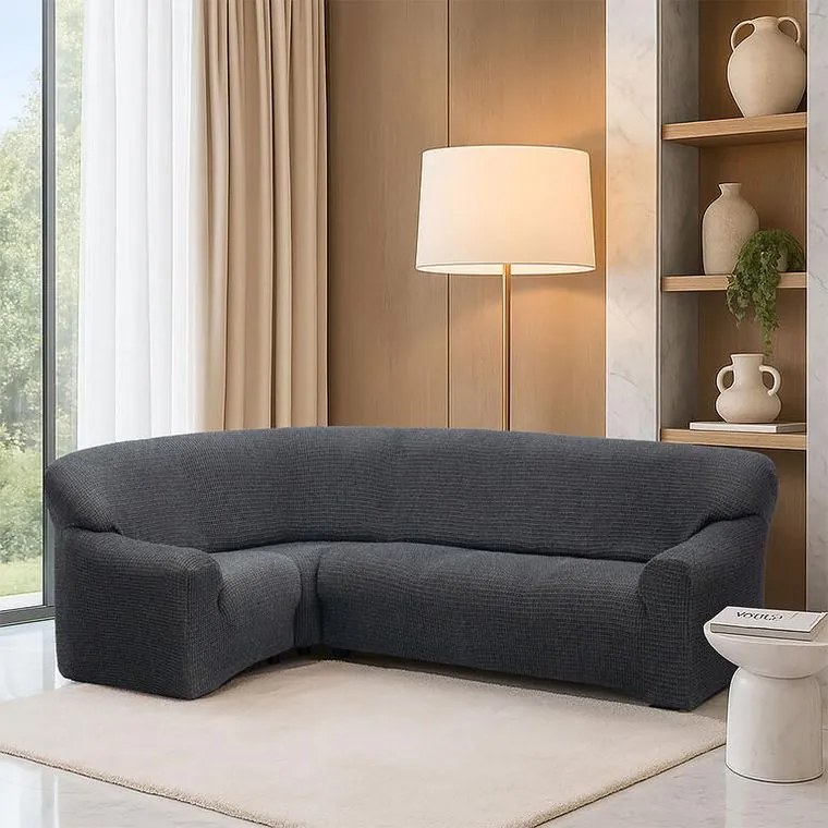 Super strečové potahy RUBINIA antracitová rohová sedačka (š. 340 - 540 cm)