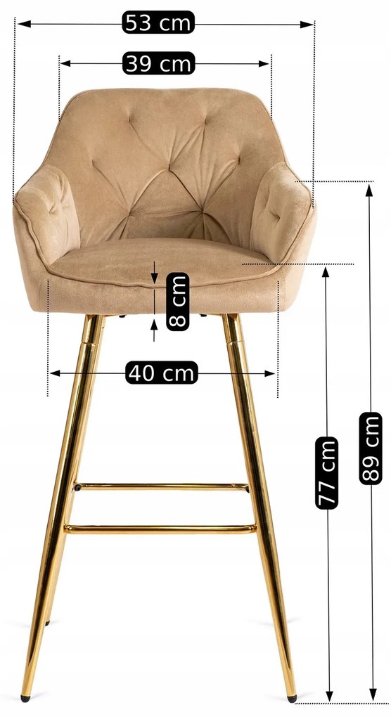 Barová židle Salem 53 cm béžová/zlatá