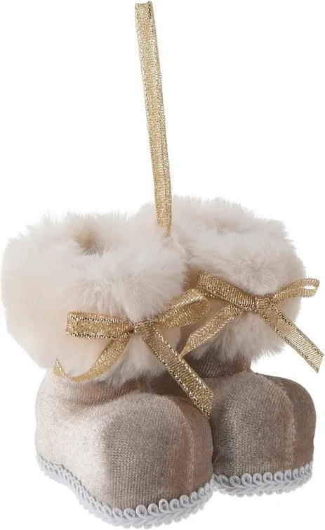 Závěsné huňaté botičky v hnědé barvě 8 cm