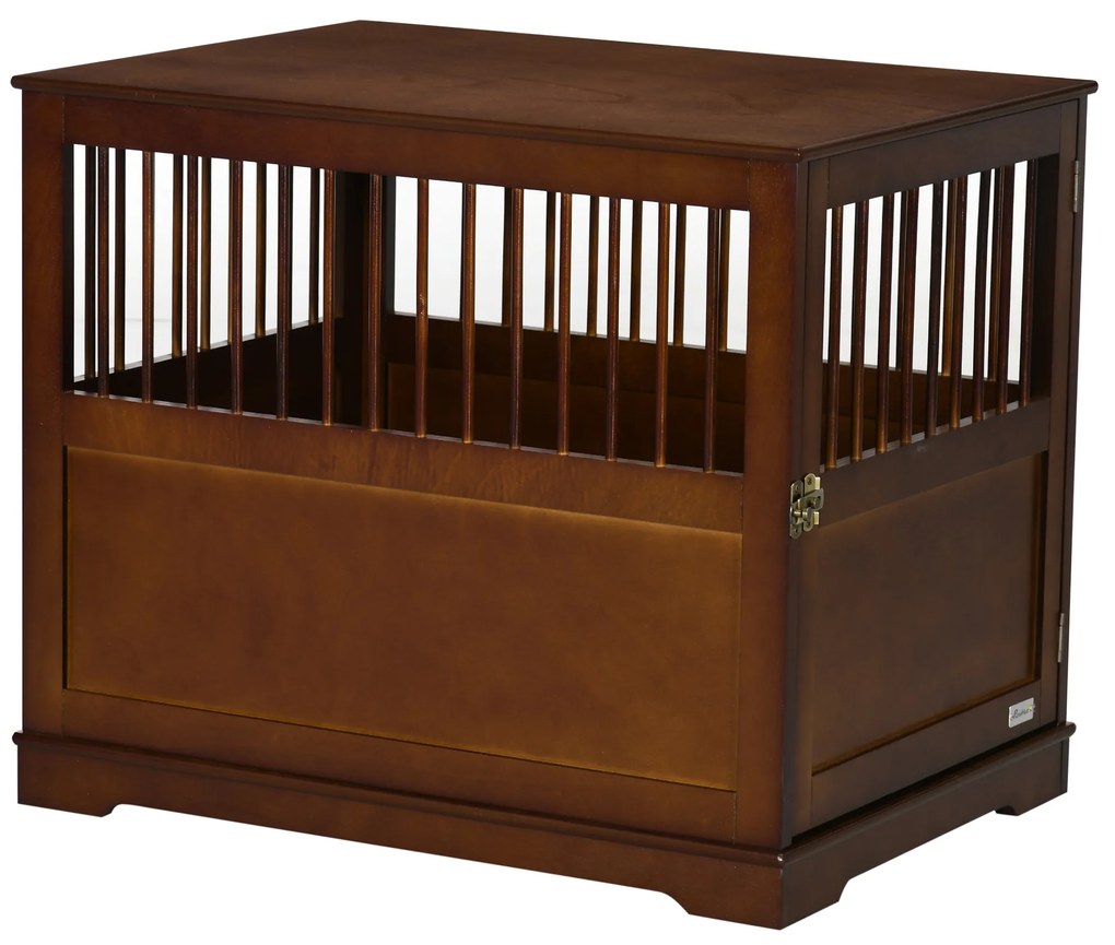 PawHut klec pro psy se stolovou deskou stylová psí bouda pro středně velké psy vnitřní uzamykatelné dveře hnědá 80,5x59,5x67,5cm | Aosom.de