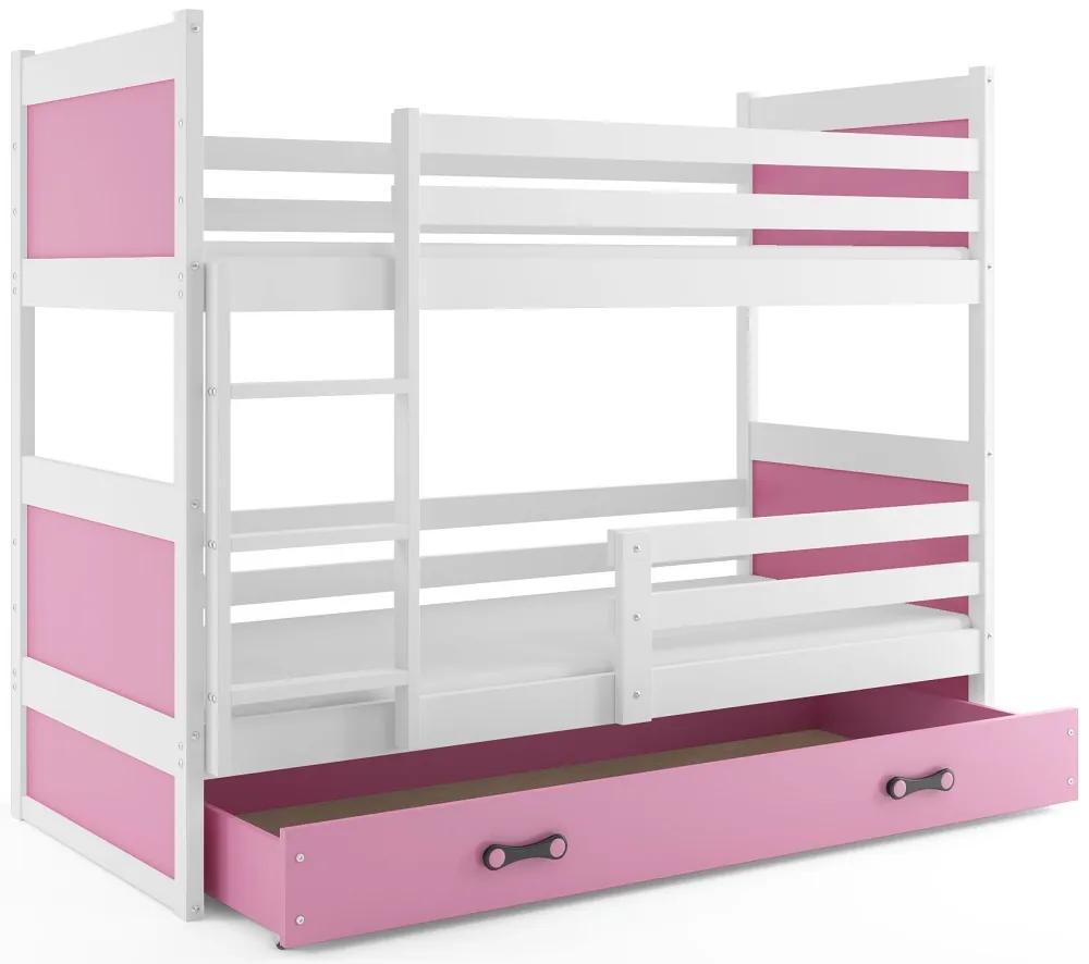 BMS Group Dětská patrová postel s úložným prostorem RICO bílá Velikost postele: 200x90 cm, Barva šuplíku: Grafit