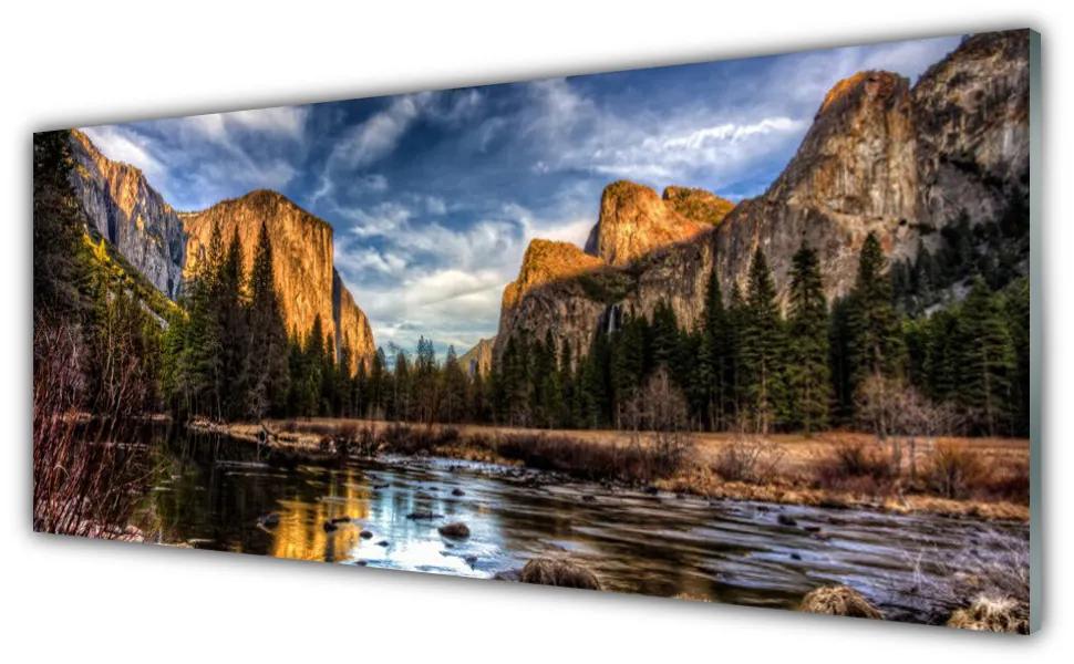 akrylový obraz Hora Les Jezero Příroda 125x50 cm
