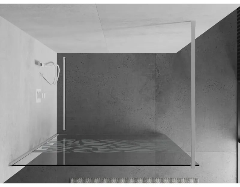 Mexen Kioto, Walk-In sprchová zástěna 100 x 200 cm, 8mm sklo čiré/bílý vzor, bílý profil, 800-100-101-20-85